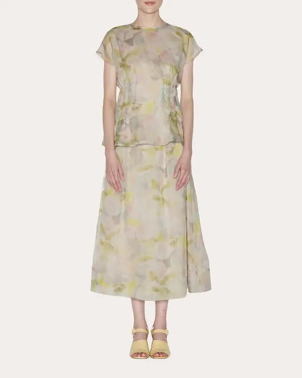 LIA COHEN Essence Floral Silk Organza Pleated Top Silk/cotton - Multicolor