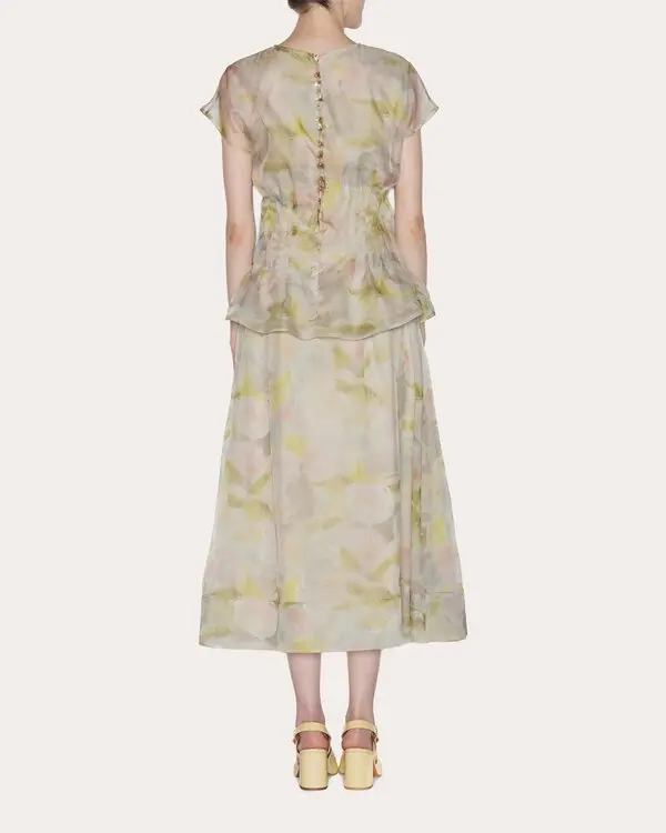 LIA COHEN Essence Floral Silk Organza Pleated Top