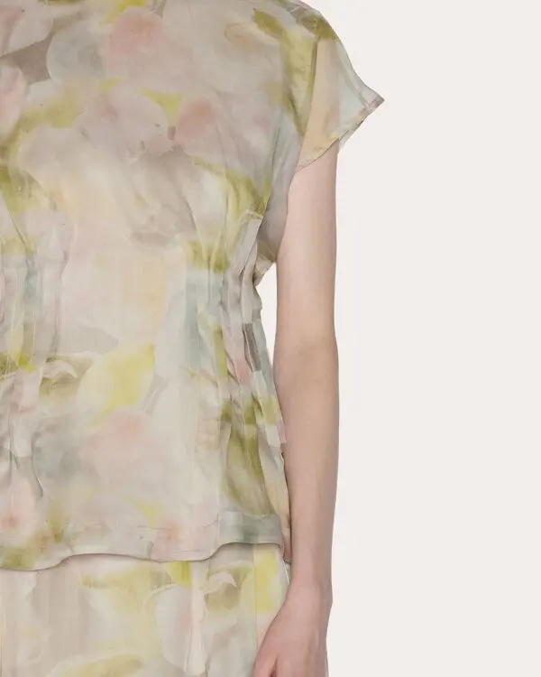 LIA COHEN Essence Floral Silk Organza Pleated Top