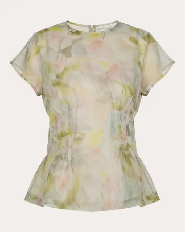LIA COHEN Essence Floral Silk Organza Pleated Top