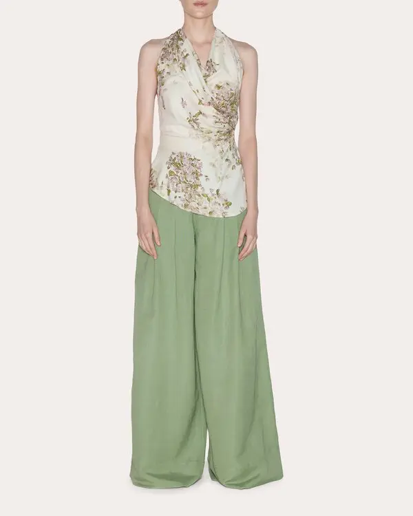 LIA COHEN Presence Floral Crepe De Chine Halter Top - Multicolor