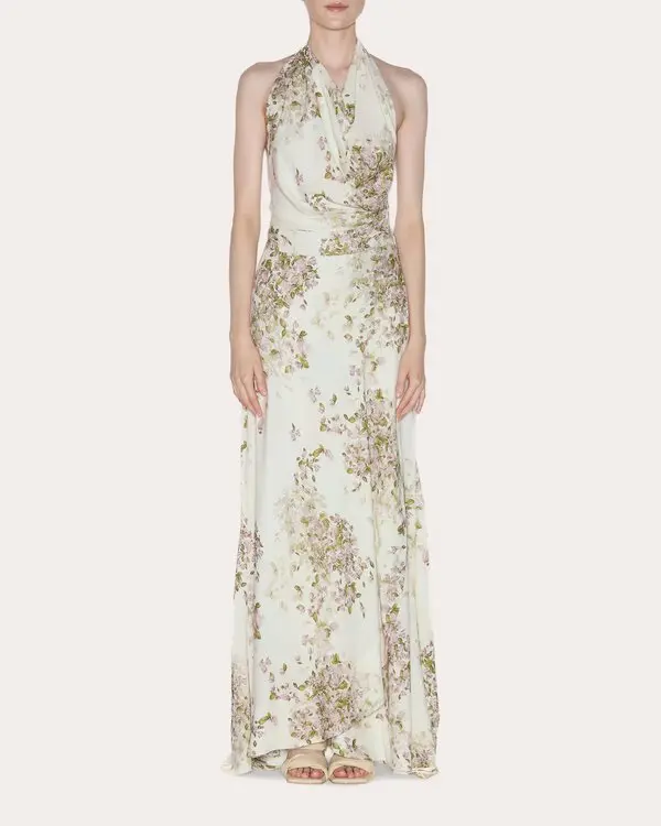 LIA COHEN Presence Floral Crepe De Chine Halter Top