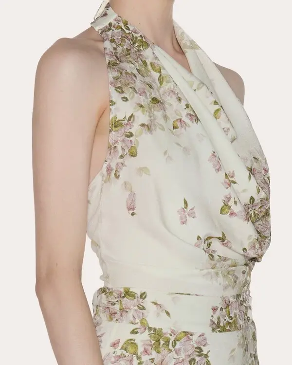 LIA COHEN Presence Floral Crepe De Chine Halter Top
