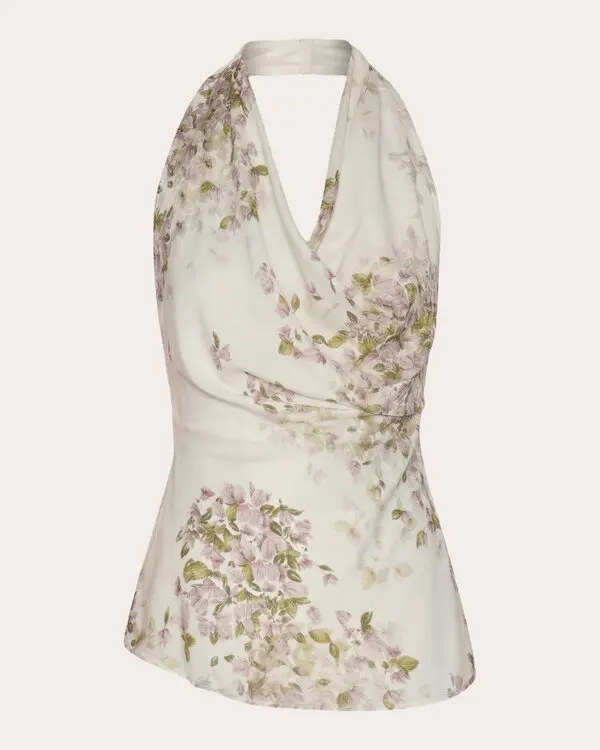 LIA COHEN Presence Floral Crepe De Chine Halter Top