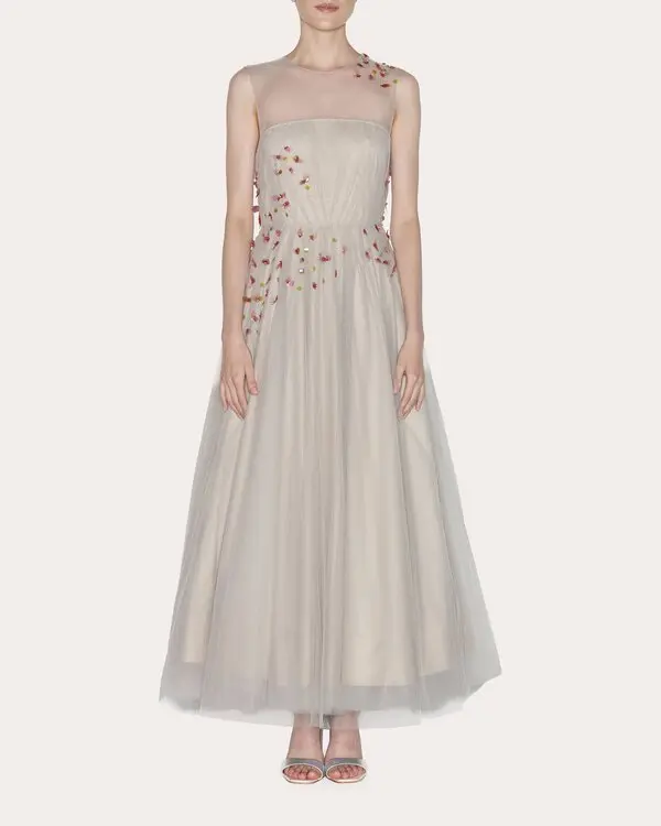 LIA COHEN Embrace Beaded Tulle Gown - Grey