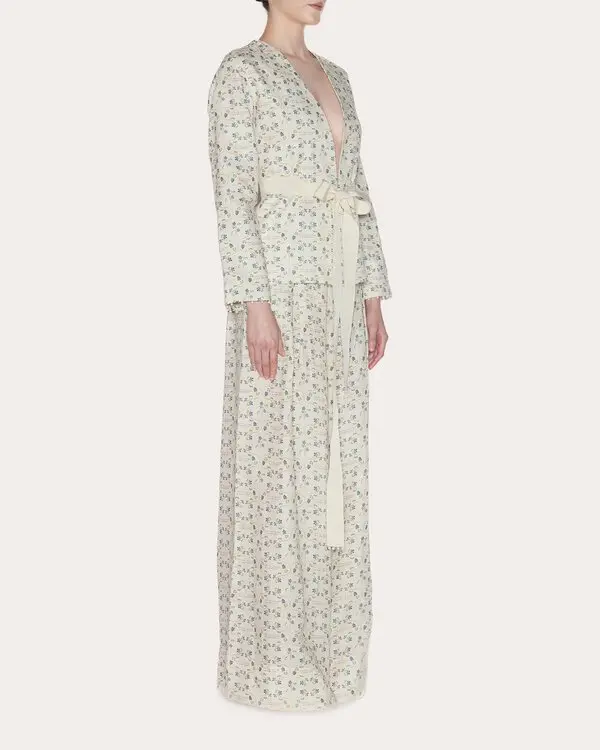 LIA COHEN Heirloom Floral Linen Belted Blazer