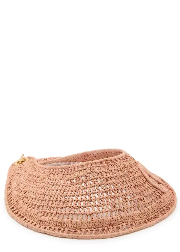 Chloé Logo Embroidered Raffia Visor - Beige