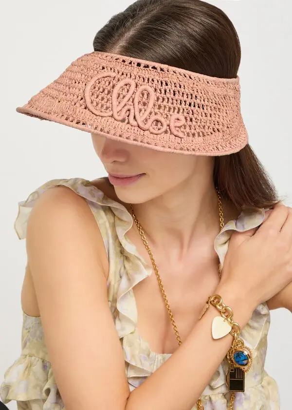 Chloé Logo Embroidered Raffia Visor - Beige