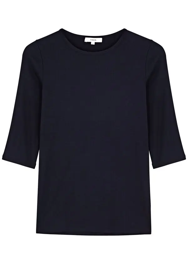 Vince Ribbed Stretch-jersey Crewneck Top - Navy