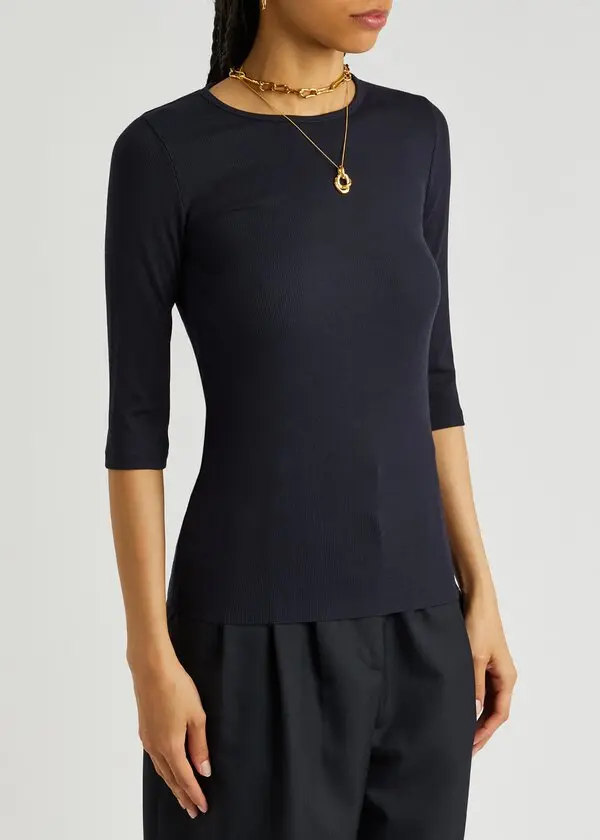 Vince Ribbed Stretch-jersey Crewneck Top - Navy