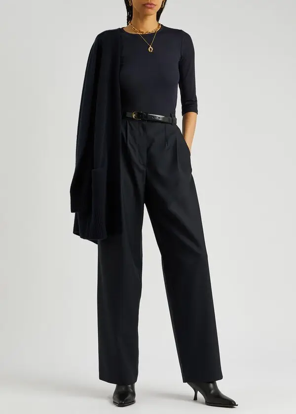Vince Ribbed Stretch-jersey Crewneck Top - Navy