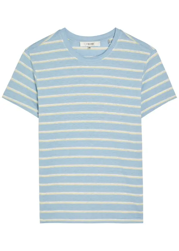 FRAME Striped Stretch-linen Crewneck T-shirt