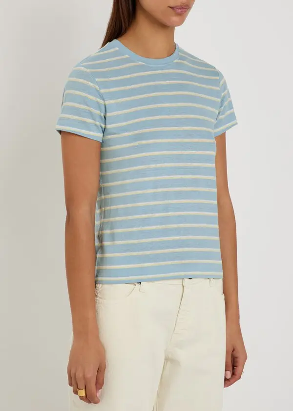 FRAME Striped Stretch-linen Crewneck T-shirt
