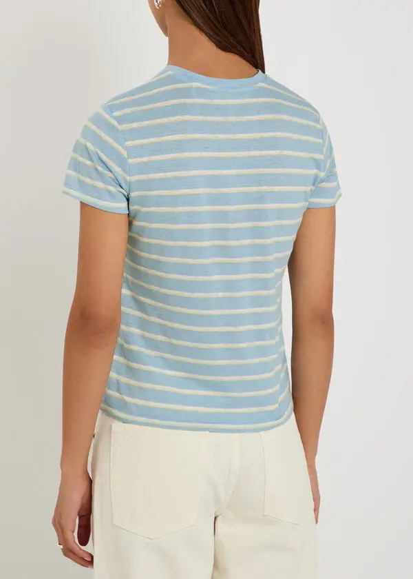 FRAME Striped Stretch-linen Crewneck T-shirt