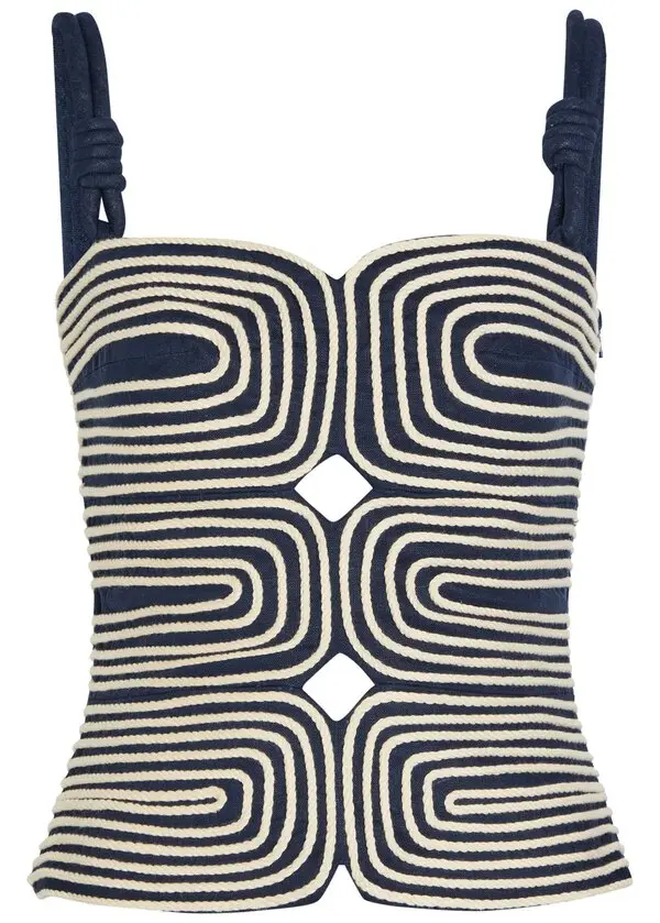 ANDRES OTALORA Rope-effect Linen Top With Cut-out Detail - Navy