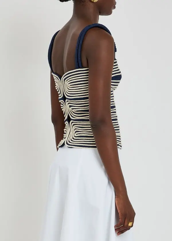 ANDRES OTALORA Marea Rope-effect Linen Top - Navy
