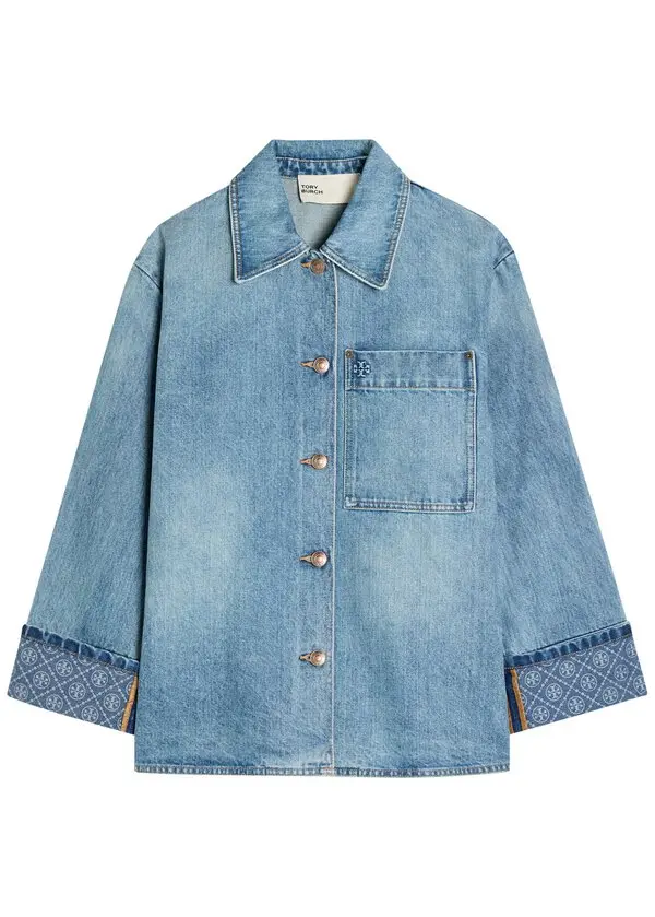 Tory Burch Logo Washed Denim Barn Jacket