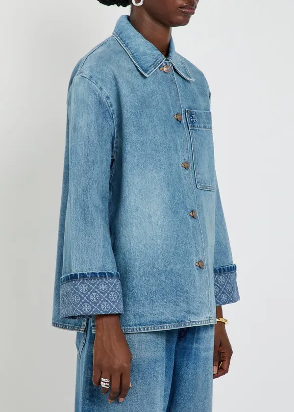 Tory Burch Logo Washed Denim Barn Jacket