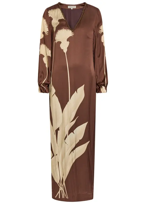 ANDRES OTALORA Palmas Floral-print Maxi Tunic Dress - Brown
