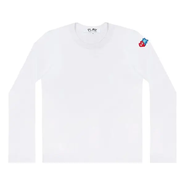 Play Comme Des Garcon Ss25 X Invader Double Pixel Heart Long Sleeve T-shirt - White