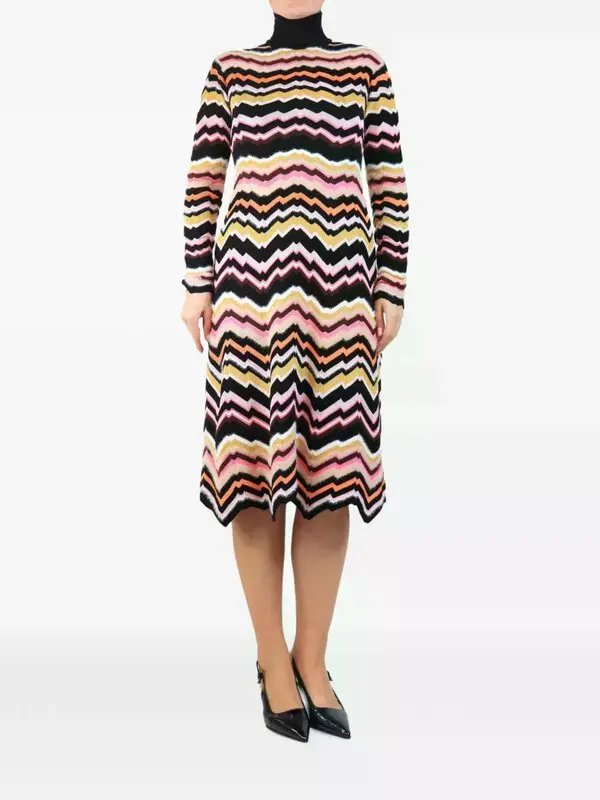 Missoni Zigzag Pattern Turtleneck Midi Dress