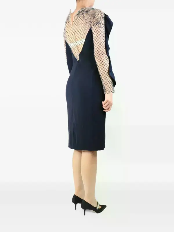 Jenny Packham Ruffled Mesh-panel Midi Dress