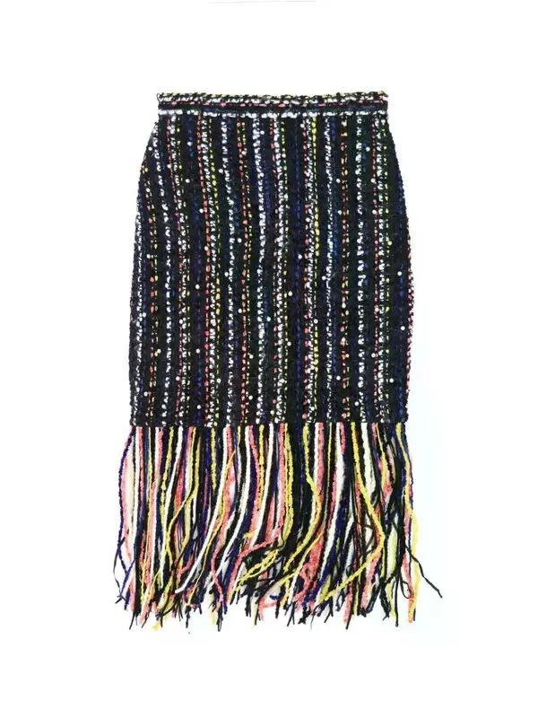 MSGM Pearl Embellished Fringe Midi Skirt