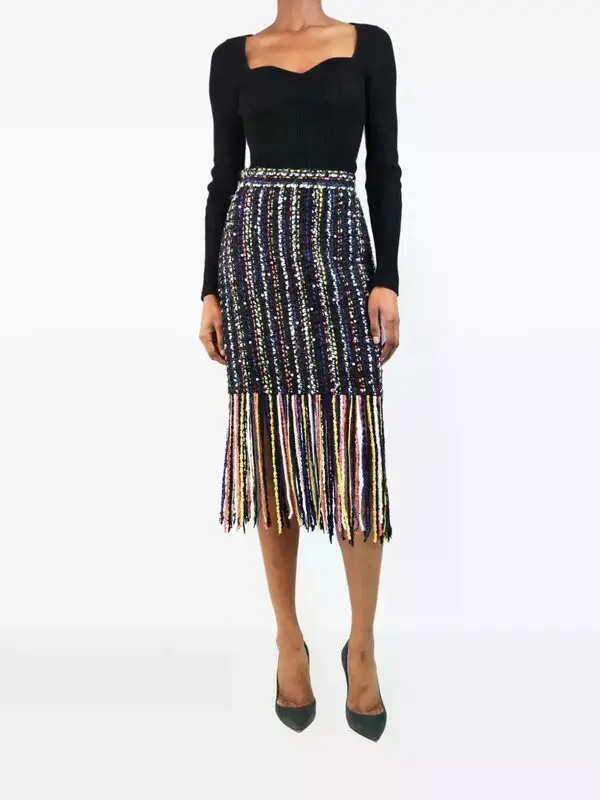 MSGM Pearl Embellished Fringe Midi Skirt