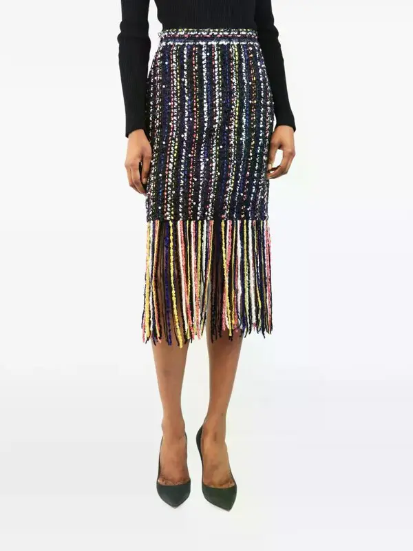 MSGM Pearl Embellished Fringe Midi Skirt