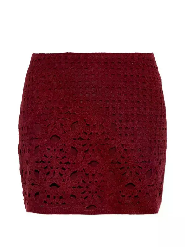 FRAME Crochet Knit Floral Skirt - Red