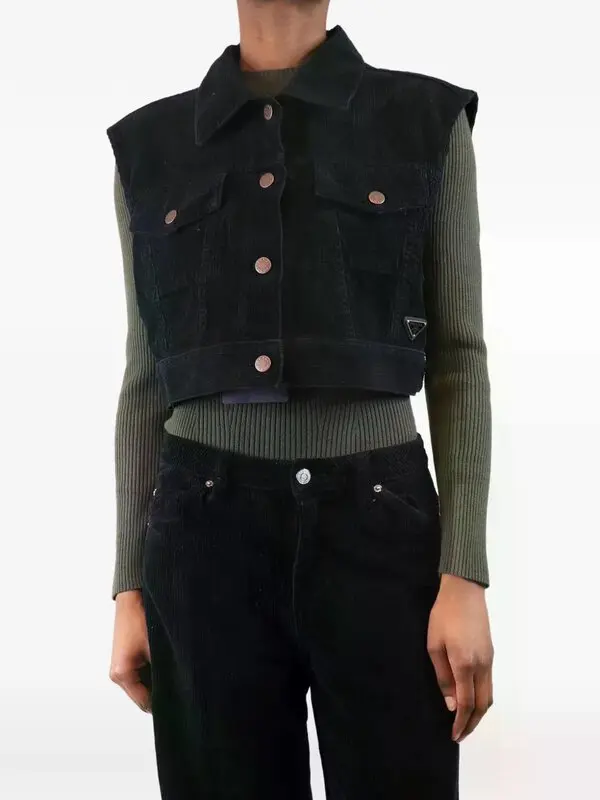 Prada Corduroy Cropped Sleeveless Jacket