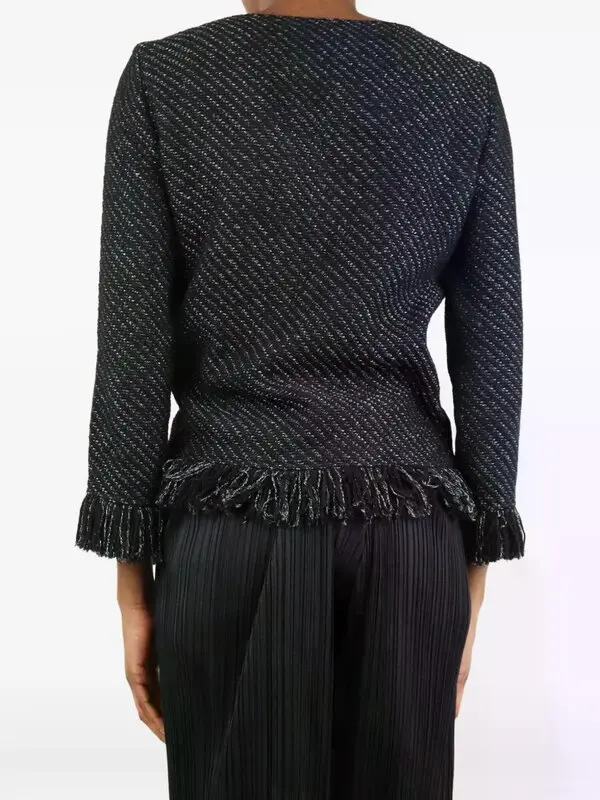 Maje Bouclé Diagonal Stripe Fringe Sweater