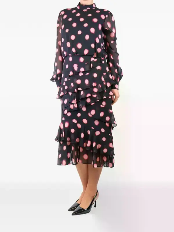 Saloni Ruffled Polka Dot Midi Dress