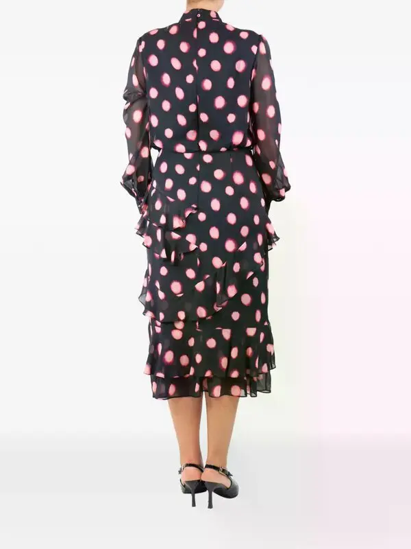 Saloni Ruffled Polka Dot Midi Dress