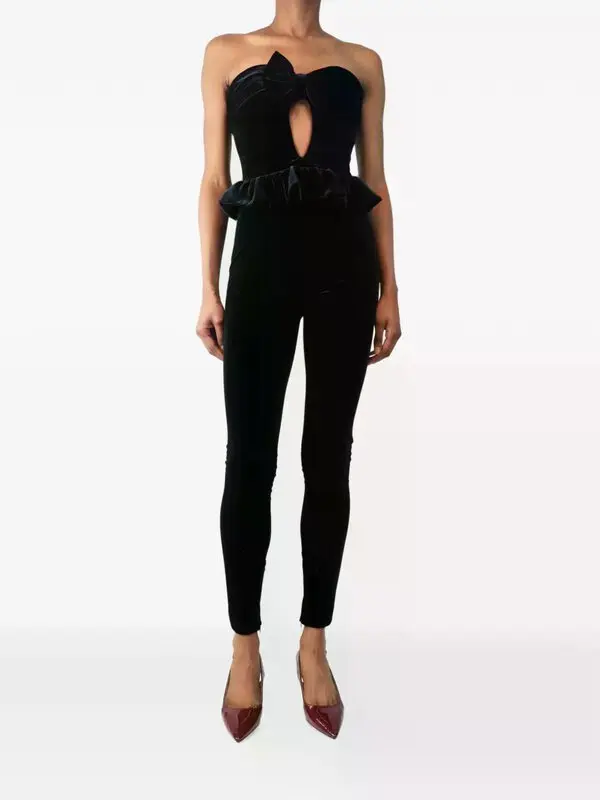 Alessandra Rich Strapless Peplum Waist Jumpsuit With Bow Detail - Black