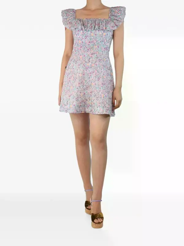 Zimmermann Carnaby Floral Ruffle-neck Mini Dress - Blue