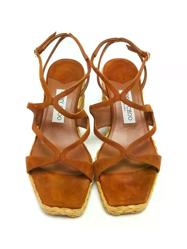 JIMMY CHOO Ayla Raffia Wedge Sandals - Brown