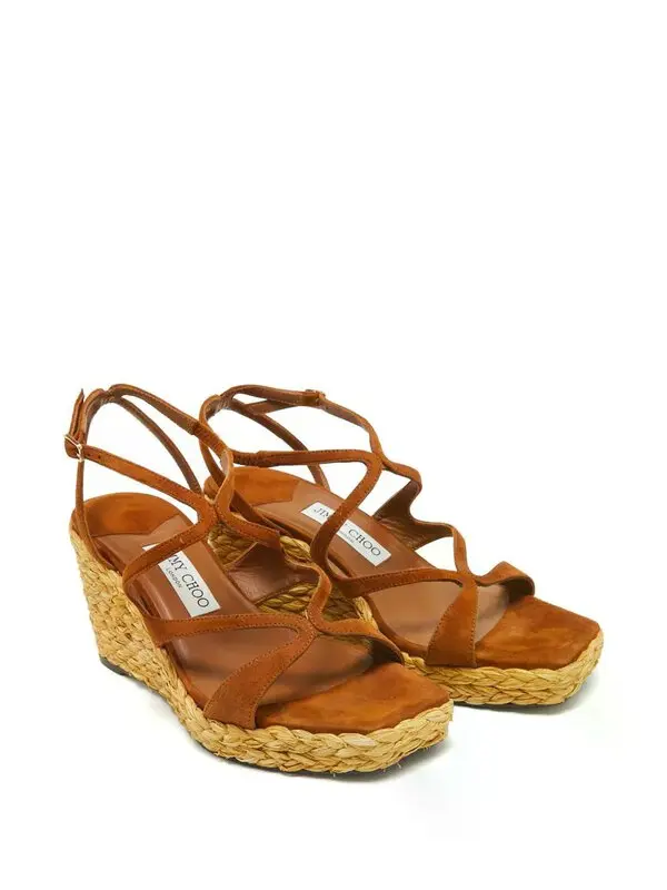 JIMMY CHOO Ayla Raffia Wedge Sandals - Brown