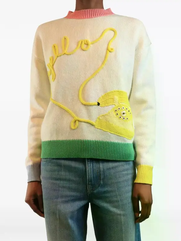 Lela Rose Fine Knit Banana Phone Motif Sweater