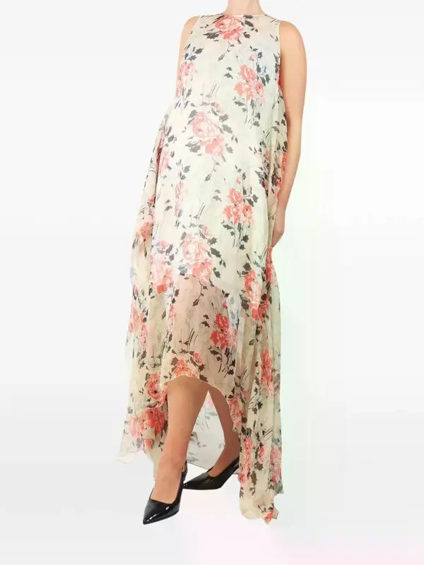 Loewe Asymmetric Floral Print Maxi Dress - Neutrals