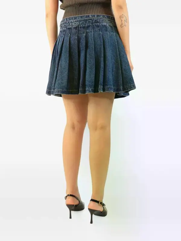 SELF-PORTRAIT Pleated Denim Mini Skirt