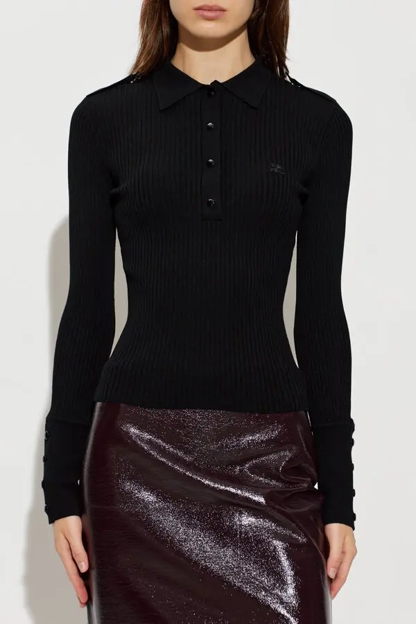 COURREGES Ribbed Polo With Embroidered Logo And Decorative Tabs