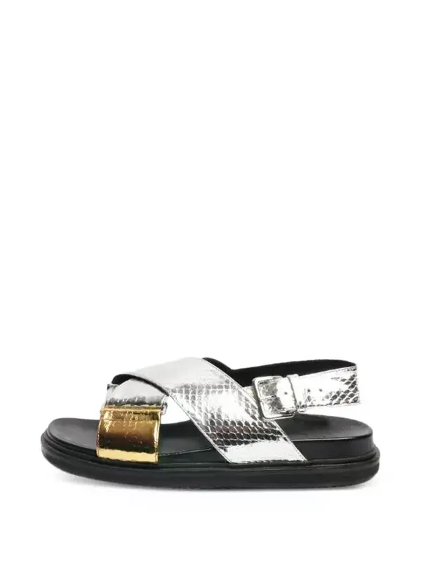 Marni Metallic Snakeskin Effect Crossover Strap Sandals - Silver
