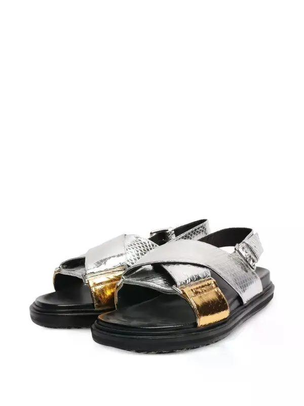Marni Metallic Snakeskin Effect Crossover Strap Sandals