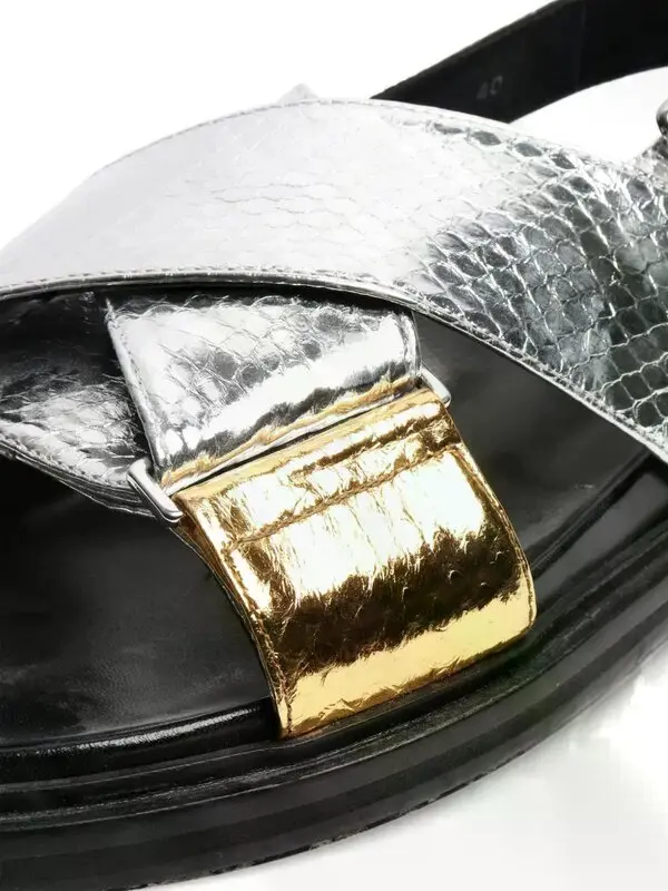 Marni Metallic Snakeskin Effect Crossover Strap Sandals