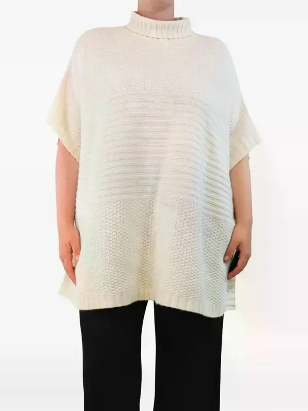 ALLUDE Cream Waffle Knit High-neck Poncho