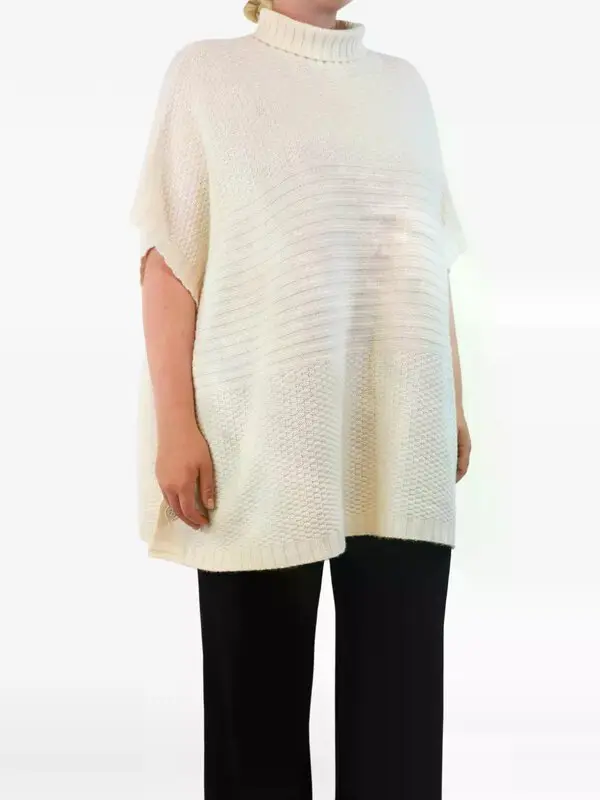 ALLUDE Cream Waffle Knit High-neck Poncho