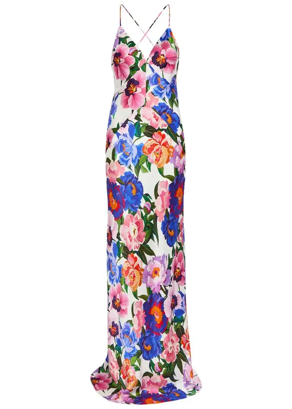 Borgo De Nor Olive Floral-print Satin Maxi Dress - Multicoloured