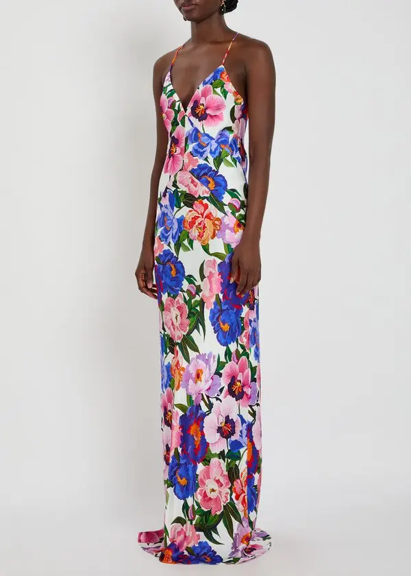 Borgo De Nor Floral-print Satin Maxi Dress