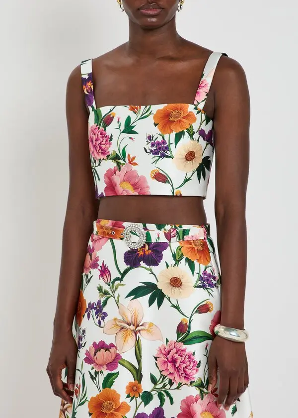 Borgo De Nor Didi Floral Print Cropped Taffeta Top